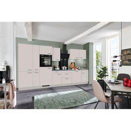 Wiho-K&uuml;chen wiho K&uuml;chen K&uuml;che &raquo;Nisos&laquo; Soft-Close, 370 cm, Backofen matt schwarz, Teleskopauszug beige B/H/T: 370cm x 60cm