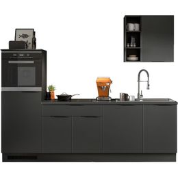 KOCHSTATION K&uuml;chenzeile &raquo;KS-Lulea&laquo; Breite 260 cm, ohne E-Ger&auml;te, mit 3 cm starker Arbeitsplatte schwarz B/H/T: 260cm x 222cm x 60cm,mit glatten 
