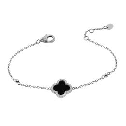Firetti Damen Armband &raquo;Schmuck Geschenk Silber 925 Armschmuck Armkette Ankerkette Kleeblatt&laquo; mit Zirkonia (synth.), Onyx schwarz 18cm, Silber 925 (