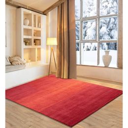 OTTO home Wollteppich &raquo;Lessach&laquo; rechteckig 14 mm H&ouml;he Handweb Teppich, mit modernem Farbverlauf, reine Wolle, handgewebt rot Schurwolle B : 70cm 1 Stk