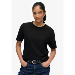 Superdry Damen T-Shirt &raquo;ESSENTIAL LOGO EMB TEE&laquo; aus Baumwolle und Single Jersey, Relaxed Fit, Kurzarm, mit Rundhals schwarz XXS