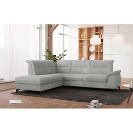 Sit & More sit&more Ecksofa &raquo;Astoria L-Form&laquo; wahlweise mit motorischer Relaxfunktion grau 100% Polyester B/H/T: 256cm x 91cm x 225cm, Flachgewebe, Ottomane links