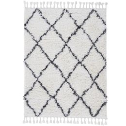 CarpetFine Hochflor-Teppich &raquo;Eddy&laquo; rechteckig 30 mm H&ouml;he Shaggy, auch als L&auml;ufer und in quadratisch, mit Fransen, Wohnzimmer schwarz Polyester B : 