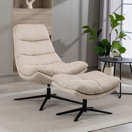 Duo Collection Relaxsessel &raquo;Porto&laquo; 360&deg; drehbar, doppelte Polsterung, mit Hocker, bis 115 kg belastbar beige 100% Polyester Cord, Inklusive Hocker,frei im Raum 