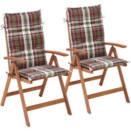 Merxx Gartenstuhl &raquo;Borkum&laquo; (Set) 2 Stk.Eukalyptus, verstellbar, braun, inkl. Auflage braun Massivholz B/H/T: 57cm x 107cm x 62cm, 2 Stk., kariert