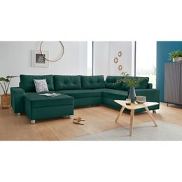 Collection AB Wohnlandschaft &raquo;Paris U-Form, B: 310 cm&laquo; 1 Zierkissen & Federkern, optional Schlaffunktion & Bettkasten gr&uuml;n Samtoptik (100% Polyester) 
