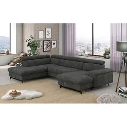 COTTA Wohnlandschaft &raquo;Emma U-Form, B: 328 cm&laquo; mit Kopfteilverstellung, optional Schlaffunktion & Bettkasten grau B/H/T: 328cm x 97cm x 215cm, Struktur