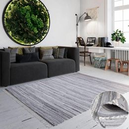 OTTO home Teppich &raquo;Le Vivier&laquo; rechteckig 10 mm H&ouml;he Handweb Teppich, gestreift, 90% Baumwolle, handgewebt, mit Fransen grau Baumwolle, Polyester B : 