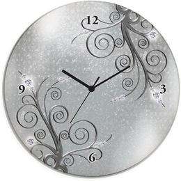 Artland Wanduhr &raquo;Glasuhr rund wei&szlig;e Orchideen auf Ornamenten&laquo; wahlweise mit Quarz- oder Funkuhrwerk, lautlos ohne Tickger&auml;usche grau B/H/T: 30cm x 30cm x 