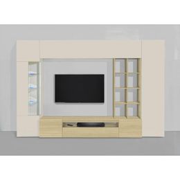 OTTO home Wohnwand &raquo;New Egypt, Anbauwand, Medienwand, Wohnzimmerwand&laquo; Set, 2 Klappen,2 kleine T&uuml;ren,2 gro&szlig;e T&uuml;ren, 5 Stk. tlg. beige Glas, 