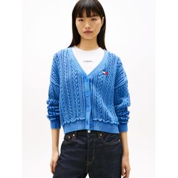 Tommy Jeans Damen Strickjacke "TJW BOXY GMD CARDIGAN", blau, Gr. XL, unifarben, Strick, Obermaterial: 100% Baumwolle, Strickjacken