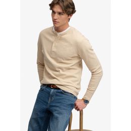 Superdry Herren Langarmshirt "MINI SLUB WAFFLE LS GRANDAD", beige, Gr. M, meliert, Single Jersey, Obermaterial: 100% Baumwolle, Shirts, lockere