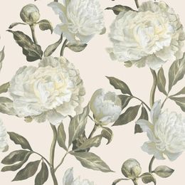 WOW Vliestapete &raquo;Peony Naturel&laquo; gebl&uuml;mt gepr&auml;gt FSC zertifiziert, mit lebhaftem Druck, 10 Meter L&auml;nge beige Vlies B/L: 0,52m x 10m, Rollen: 1