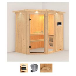 Karibu Sauna &raquo;Frigga 1&laquo; Set, Ofen 9 kW Bio externe Strg easy beige Bio-Kombiofen, externe Steuerung, 9 kW