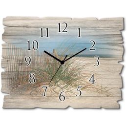 Artland Wanduhr &raquo;Sch&ouml;ne Sandd&uuml;ne mit Gr&auml;sern und Zaun&laquo; wahlweise mit Quarz- oder Funkuhrwerk, lautlos ohne Tickger&auml;usche beige B/H/T: 40cm x 30cm x 0,6cm, 