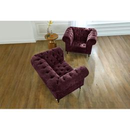 Home Affaire Chesterfield-Sessel &raquo;Tinnum Sessel&laquo; rot Luxus-Microfaser Vintageoptik (66% PU, 27% Polyester, 7% Baumwolle);Struktur weich( 97% Polyester