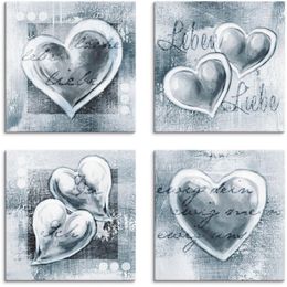 Artland Leinwandbild &raquo;Lache Lebe Liebe Leben&laquo; Herzen 4 Stk. tlg. 4er Set, verschiedene Gr&ouml;&szlig;en grau Leinwand, MDF B/H/T: 30cm x 30cm, Leinwandbild Herzen 