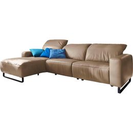 Home Affaire Ecksofa &raquo;Juist L-Form&laquo; mit Kopfteilverstellung und schwarzen Metallkufen braun NaturLEDER (echtes Rindsleder);Luxus-Microfaser Lederoptik