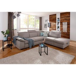 OTTO home Ecksofa &raquo;Mauritius L-Form&laquo; mit Ottomane, mit Kopfteil- und Armlehnverstellung grau Struktur fein (100% Polyester);Luxus-Microfaser 