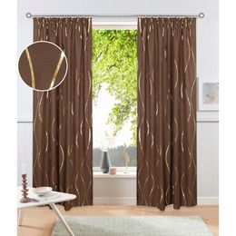 OTTO home Gardine &raquo;Quinnton&laquo; Kr&auml;uselband 2 Stk. tlg. Blickdicht, 2er‐Set. Metallic‐Akzenten, Kr&auml;uselband braun Polyester 225cm, Kr&auml;uselband, 140cm