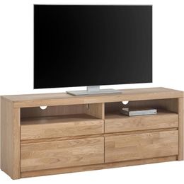OTTO home Lowboard &raquo;Silkeborg&laquo; Breite 140 cm braun Holz teilmassiv B/H/T: 140cm x 55cm x 35cm, Holzwerkstoff eichefarben (Korpus) / Massivholz Eiche (
