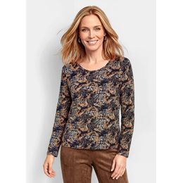 GOLDNER Langarmshirt aus Viskose-Jersey in marine / camel / gemustert | Gr.: 42