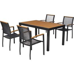 Merxx Garten-Essgruppe &raquo;Itanos&laquo; Set, 5 tlg. inkl. 4 Stapelsessel, 1 Tisch braun Aluminium, Kunststoff B/H/T: 61cm x 91cm x 56cm