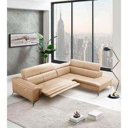 Egoitaliano Ecksofa &raquo;Martine, Multifunktionssofa mit Komfortfunktionen, edel und bequem&laquo; mit Ottomane, elektrischer Relaxfunktion und Kopfteilverstellung beige 