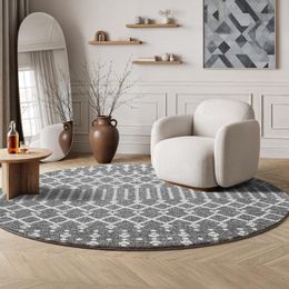 Sanat Teppich &raquo;Boho 8203 , auch als L&auml;ufer und in Rund&laquo; rund 10 mm H&ouml;he Kurzflor, robust, Boho, Scandic, f&uuml;r Fussbodenheizung geeignet grau Kunstfaser &Oslash; 
