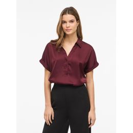 Vila Damen Kurzarmbluse "VIENNA RAVENNA S/S TOP - NOOS", rot, Gr. 42, unifarben, Web, Obermaterial: 100% Polyester, Blusen, Kunstfaser, regular fit