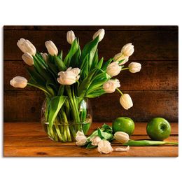 Artland Leinwandbild &raquo;Tulpen in Glasvase&laquo; Blumen 1 Stk. tlg. auf Holzrahmen gespannt braun B/H/T: 60cm x 45cm, Leinwandbild Blumen Querformat, 1 Stk.