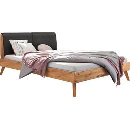 Hasena Massivholzbett &raquo;Simone&laquo; Wildeiche, Fu&szlig;h&ouml;he 25 cm, mit Polsterkopfteil braun Wildeiche Liegefl&auml;che L&auml;nge B: 200cm x 140cm, Kunstleder, H&ouml;he Bett