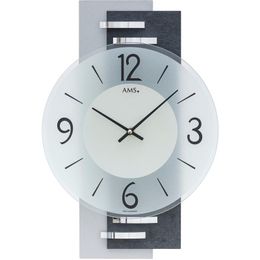 AMS Unisex AMS Wanduhr Exklusiv-Modell, Quarzuhr, Made in Germany, Holz, Wohnzimmer,Esszimmer grau B/H/L: 22cm x 5cm x 36cm