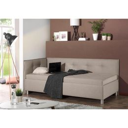 Maintal Polsterliege mit Seiten- und R&uuml;ckenteil grau Holzwerkstoff Struktur (100% Polyester) Holzwerkstoff Seitenteil links, Liegefl&auml;che B/L: 80cm x 200cm 