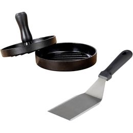 Wenko Burgerpresse &raquo;Burger-Set&laquo; Hamburgerpresse & Plancha Spachtel, Grillzubeh&ouml;r, rostfreier Edelstahl schwarz Aluminium, Edelstahl Einheitsgr&ouml;&szlig;e