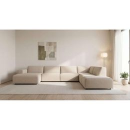 OTTO home Wohnlandschaft &raquo;Naddine&laquo; B. 389 cm, U-Form, Strukturstoff M&eacute;lange-Effekt, Wellenunterfederung beige 100% Polyester B/H/T: 389cm x 75cm x 