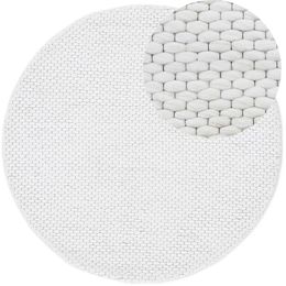 CarpetFine Wollteppich &raquo;Sina&laquo; rund 14 mm H&ouml;he grobe Struktur, Zeitloses Design, reine Wolle, Wohnzimmer beige Wolle &Oslash; 120cm 1 Stk., 14mm, &Oslash; 120cm