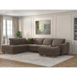 Sit & More sit&more Wohnlandschaft &raquo;Dundee U-Form&laquo; mit Federkern und Massivholzf&uuml;&szlig;en, wahlweise mit Kopfteilverstellung grau B/H/T: 338cm x 86cm x 219cm, Luxus-