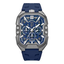 Police Herren Chronograph &raquo;Bullhead&laquo; Quarzuhr, Armbanduhr, Herrenuhr, Lederarmband, analog, Stoppfunktion blau Einheitsgr&ouml;&szlig;e
