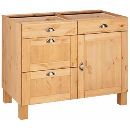 Home Affaire Unterschrank &raquo;Oslo&laquo; 100 cm breit, ohne Arbeitsplatte, 2 Schubk&auml;sten, 2 Ausz&uuml;ge beige Massivholz Beize/Wachs, B/H/T: 100cm x 83cm x 57cm, 