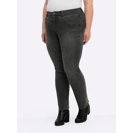 sheego Damen Bequeme Jeans, grau, Gr. 52, unifarben, 99% Baumwolle, 1% Elasthan, Jeans