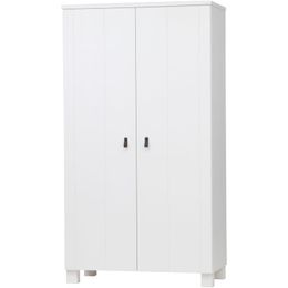 Woood Garderobenschrank &raquo;Ties FSC -Kiefernholz geb&uuml;rstet mit Ledergriffen, H202 x B111 x T55 cm&laquo; V-Nuten-T&uuml;ren, Tragkraft 10 kg pro Einlegeboden, 