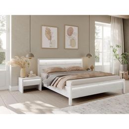 Home Affaire Massivholzbett &raquo;Moivre&laquo; inkl. LED-Beleuchtung wei&szlig; Liegefl&auml;che L&auml;nge B: 200cm x 200cm, LED-Leuchtmittel, H&ouml;he Bett: 97cm H&ouml;he Bettseite: 
