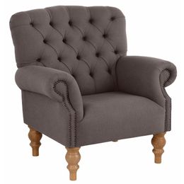 Home Affaire Sessel &raquo;Lord&laquo; mit echter Chesterfield-Knopfheftung und Ziern&auml;geln braun Luxus-Microfaser Lederoptik (100% Polyester);Struktur fein (100% 