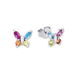 Amor Damen Paar Ohrstecker &raquo;Schmetterling&laquo; mit Zirkonia (synth.), Glasstein bunt 7mm, Silber 925 (Sterlingsilber)