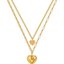 Firetti Damen Kette mit Anh&auml;nger &raquo;Schmuck Geschenk Edelstahl Halskette Layer doppelreihig Herz&laquo; gold Edelstahl, L: 47,5