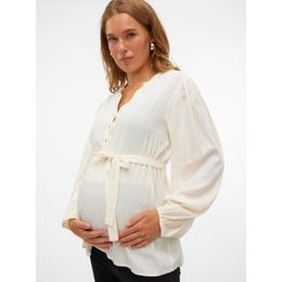MAMALICIOUS Damen Umstandsshirt "MLMERCY LIA L/S WO TOP 2F NOOS", beige, Gr. XL, unifarben, Web, Obermaterial: 100% Viskose, Shirts, mit
