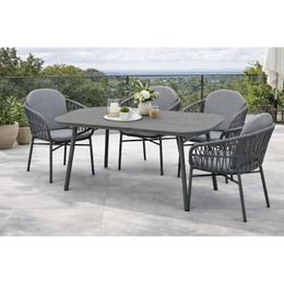 Destiny Garten-Essgruppe &raquo;COMO SAN MARINO 4 Se + Tisch OV 180x90cm grau/ anthrazit&laquo; Set, Aluminium, Rope, Polywood Aluminium, Wicker/Kunststoffgeflecht B/H/T: