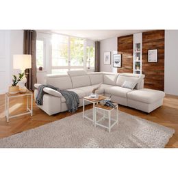 OTTO home Ecksofa &raquo;Mauritius L-Form&laquo; mit Ottomane, mit Kopfteil- und Armlehnverstellung beige Struktur fein (100% Polyester);Luxus-Microfaser 