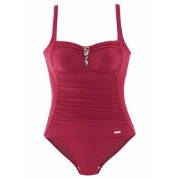 Lascana Damen Badeanzug, rot, Gr. 38, unifarben, Polyamid, Badeanz&uuml;ge, mit Pailletten-Verzierung und Shaping-Effekt